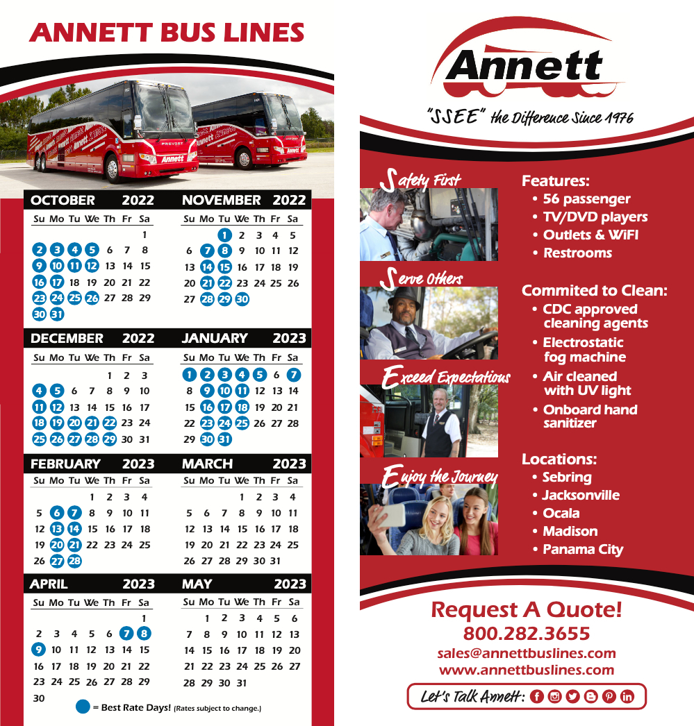 Annett Calendar | Annett Bus Lines